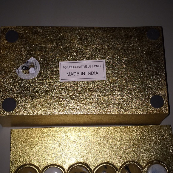 Storage & Organization | Gold Metal Box With Decorative Discs On Lid ...